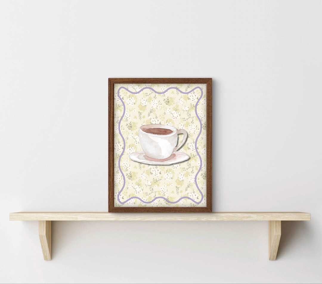 Vintage Wallpaper and Coffee Print, Coffee Digital Download, Coffee Art ...