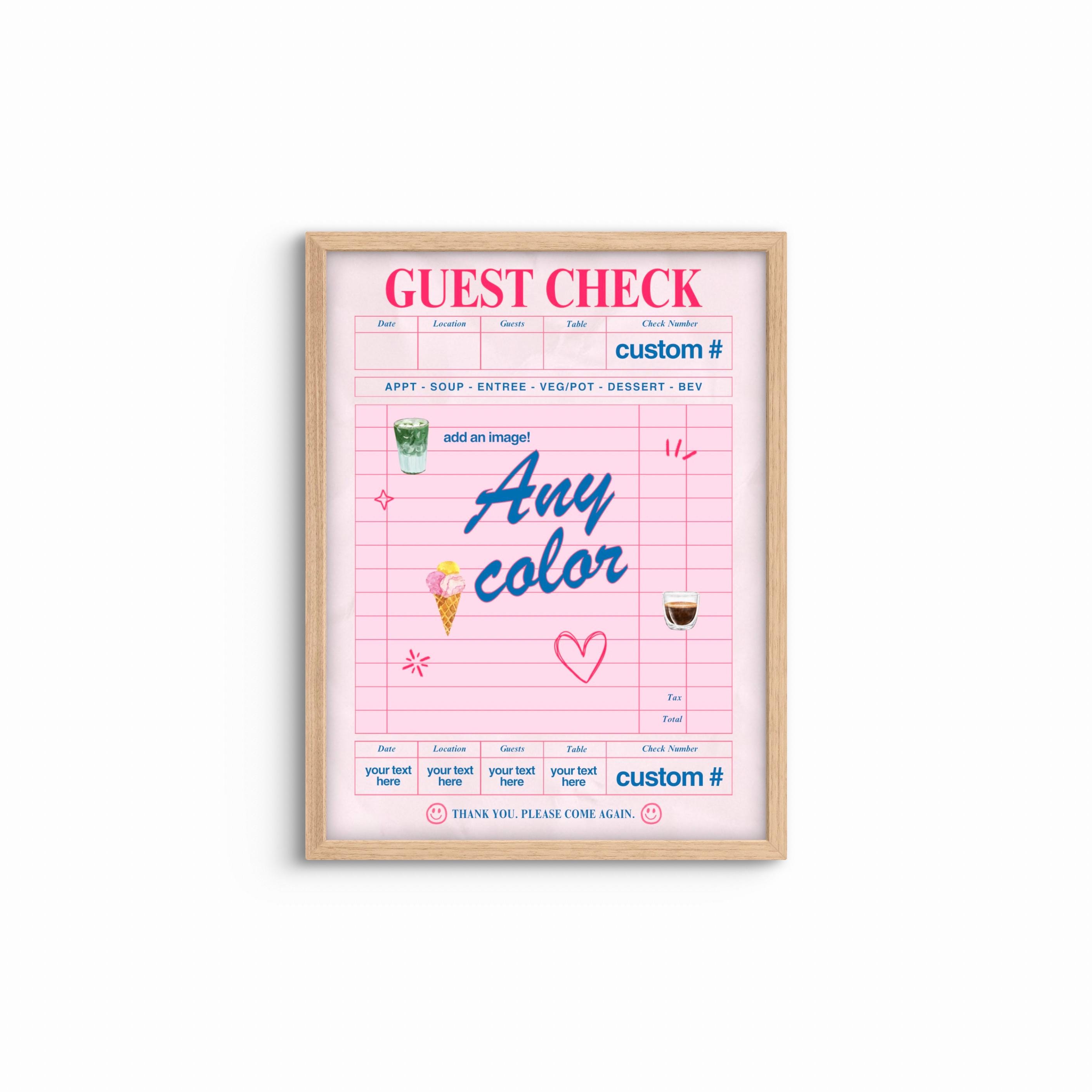 Custom Retro Guest Check Print: Pink Romantic Message (digital Download ...