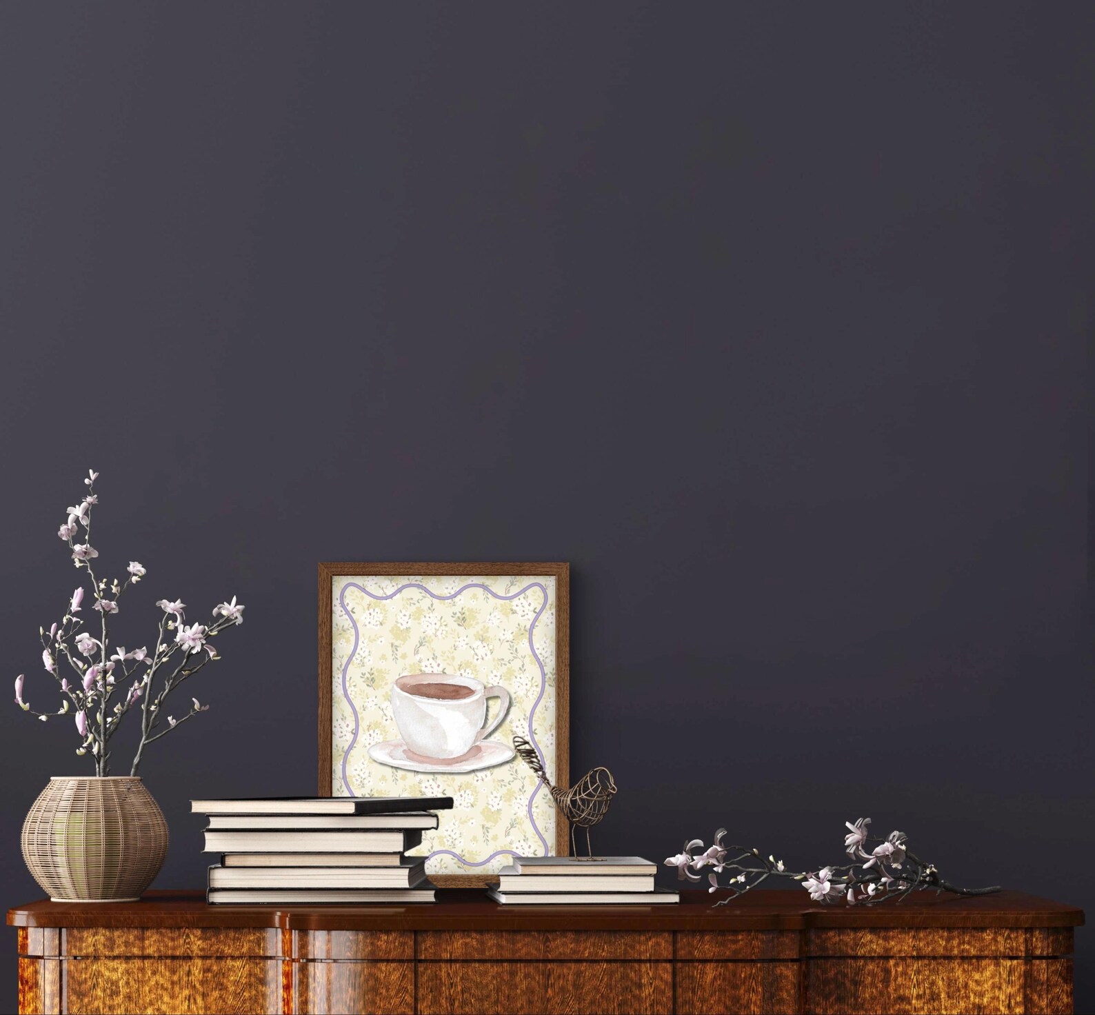 Vintage Wallpaper and Coffee Print, Coffee Digital Download, Coffee Art ...