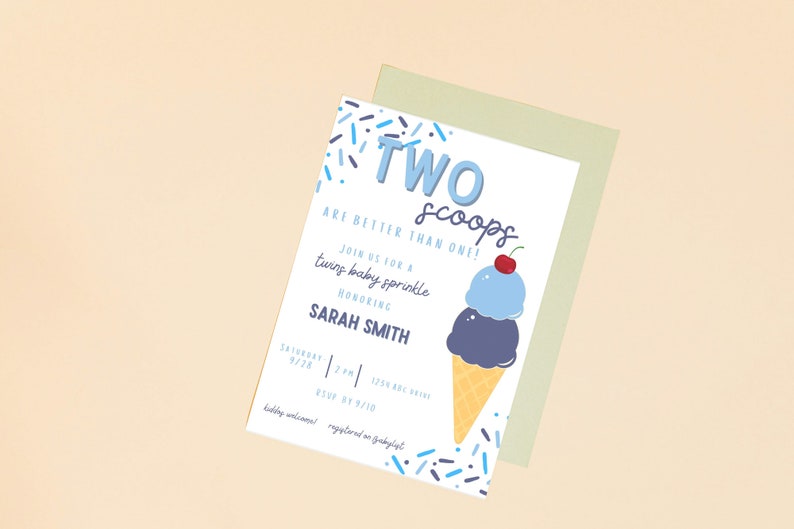 Twins Baby Sprinkle Invitation: Two Scoops Ice Cream Party - Etsy