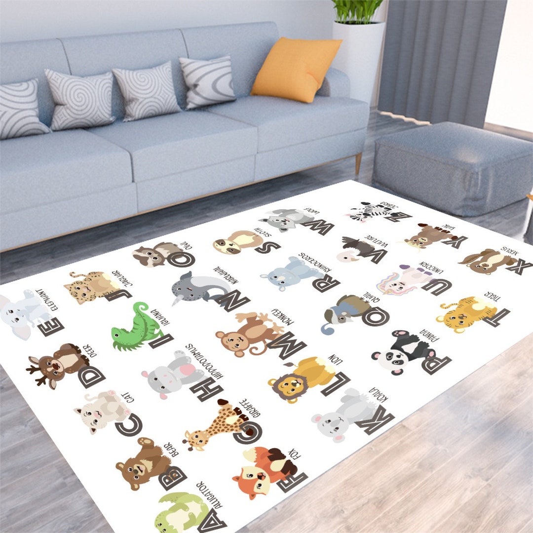 Animal ABC Rug for Nursery, Alphabet Area Rug, Kids Carpet for Boys and ...