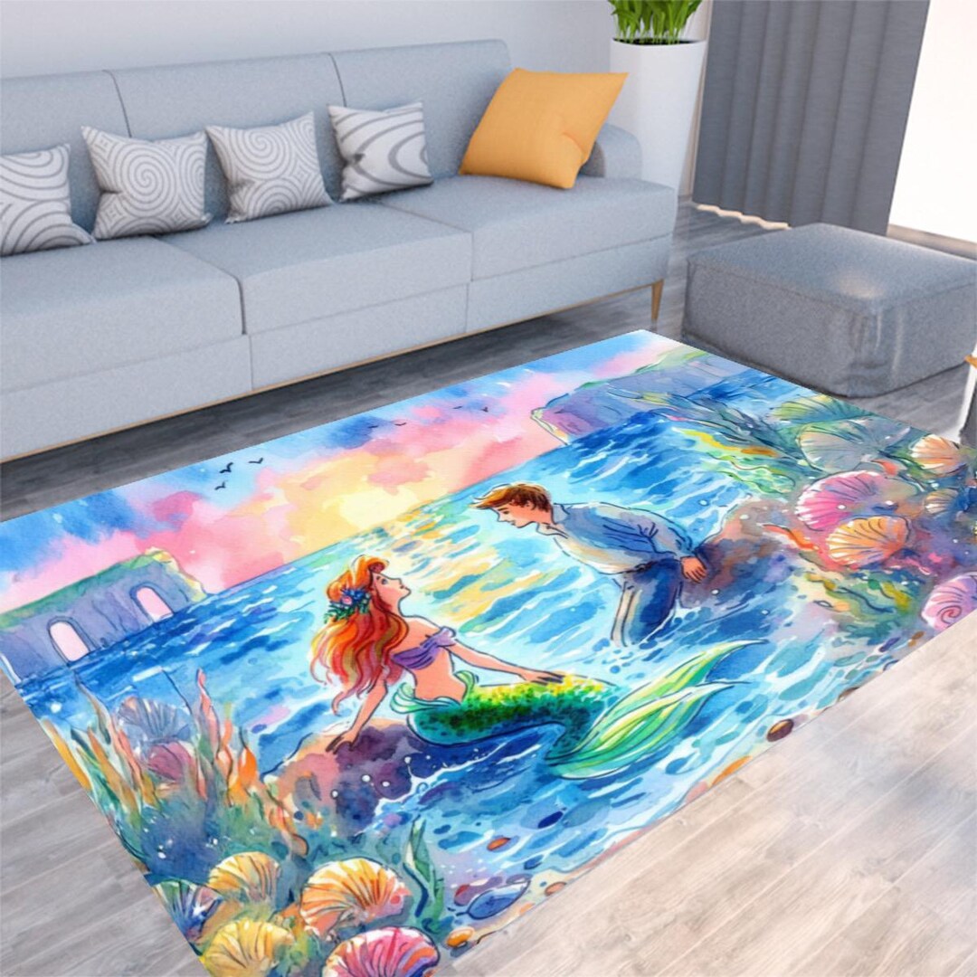 Little Mermaid Fantasy Rug - Colorful Underwater Scene Room Decor ...