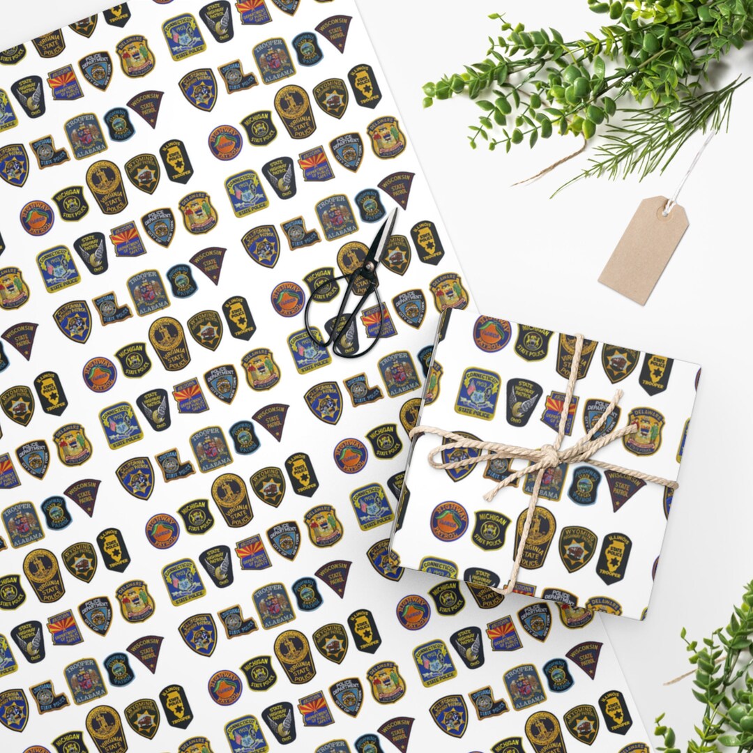Police Officer Law Enforcement Patches Gift Wrap, Police Wrapping Paper ...