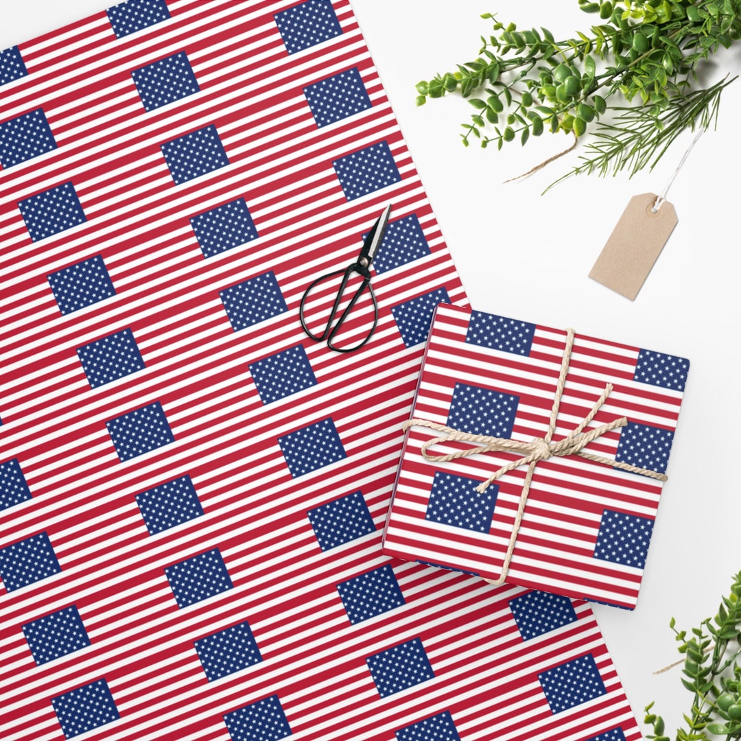 American Flag Gift Wrap, American Flag Wrap, Dog, American Flag Paper ...