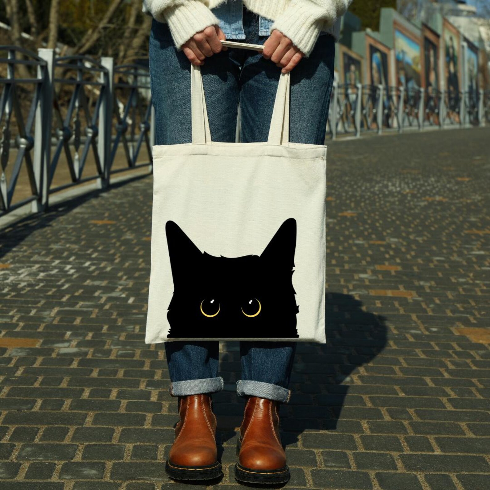 Black Cat Peek Tote Bag, Cat Lover Gift - Etsy