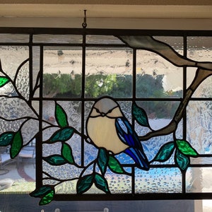 Blue Bird Stained Glass Suncatcher Handmade Window Panel Hanging Decor ...