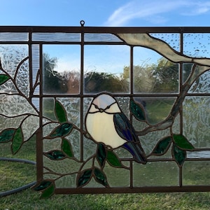 Blue Bird Stained Glass Suncatcher Handmade Window Panel Hanging Decor ...