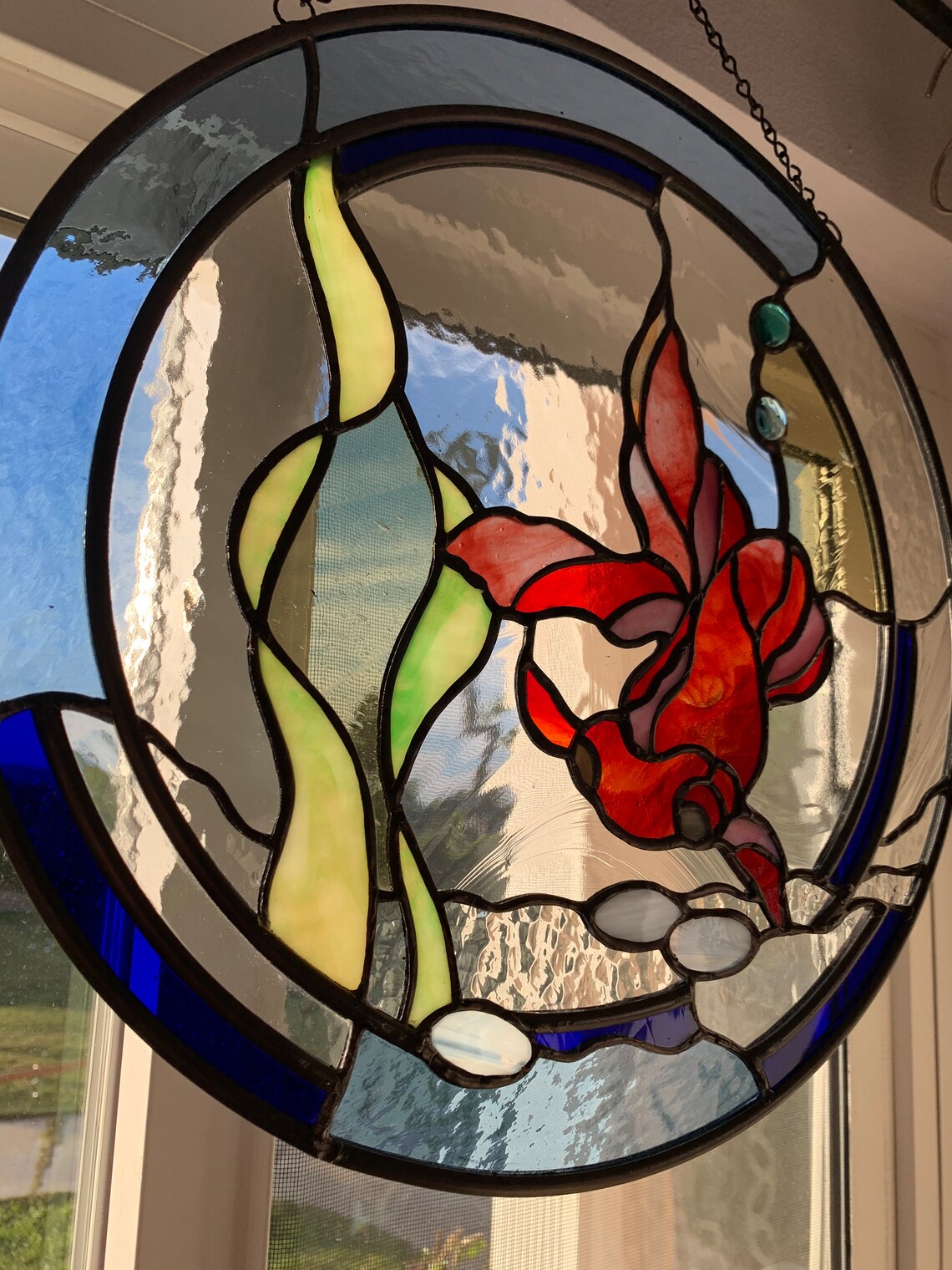Stained Glass Suncather Goldfish telescope Eye Window Panel Home Decor ...