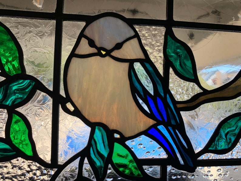 Blue Bird Stained Glass Suncatcher Handmade Window Panel Hanging Decor ...