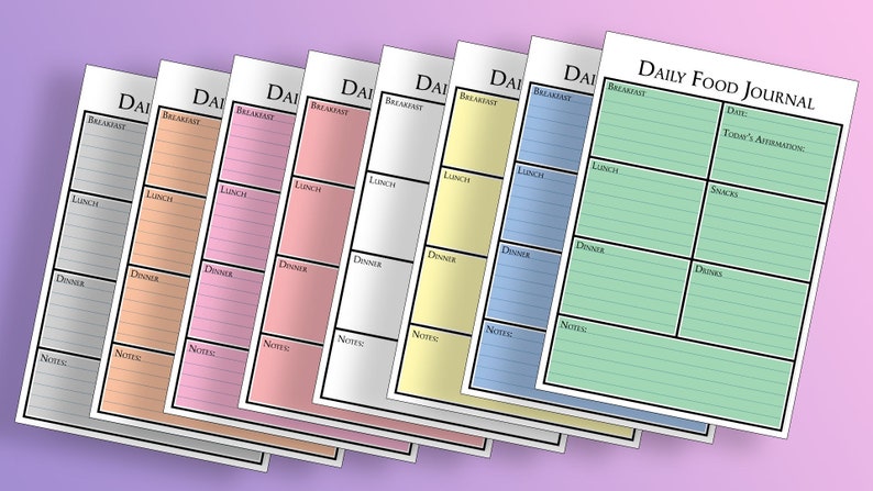 Simple Daily Food Journal - Etsy