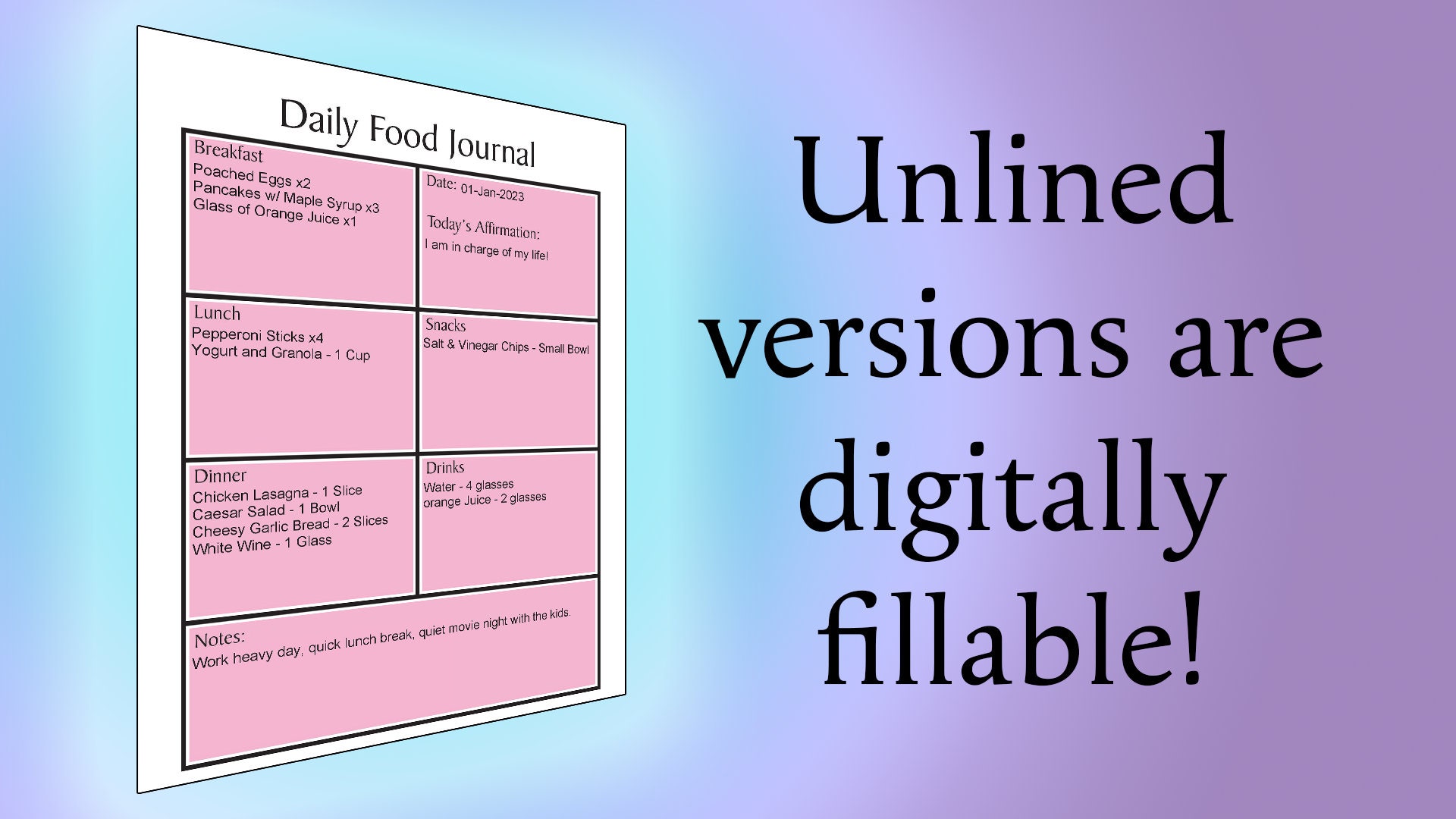 Simple Daily Food Journal - Etsy
