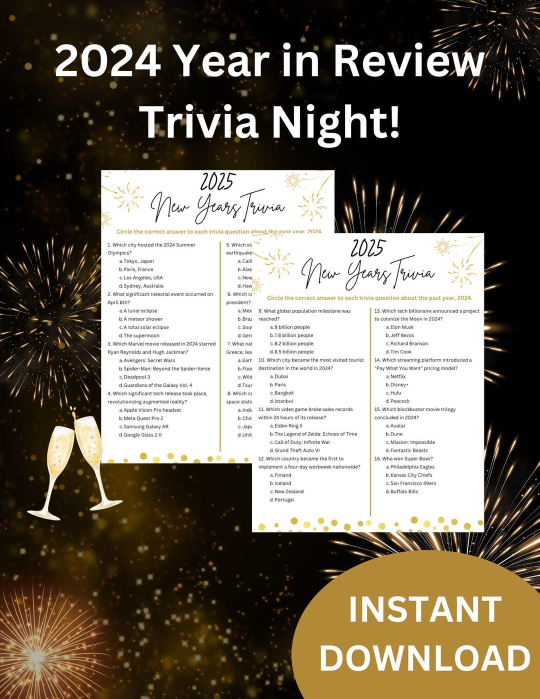 2024 Year in Review Trivia, New Year's Eve Party Game, 2024 Trivia ...
