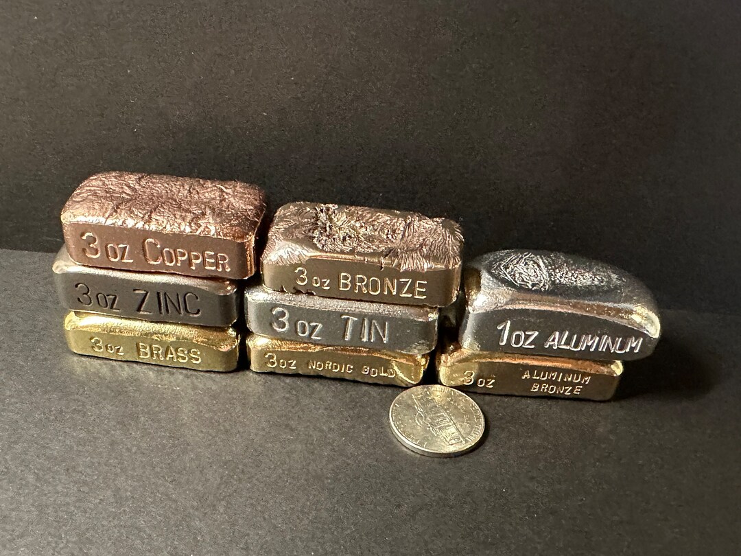 8 Hand Poured Bars of 8 Metals copper, Bronze, Nordic Gold, Brass, Tin ...