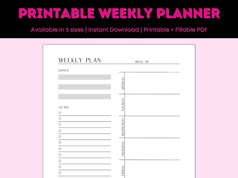 Printable Weekly Planner Page Calendar Insert Planner - Etsy