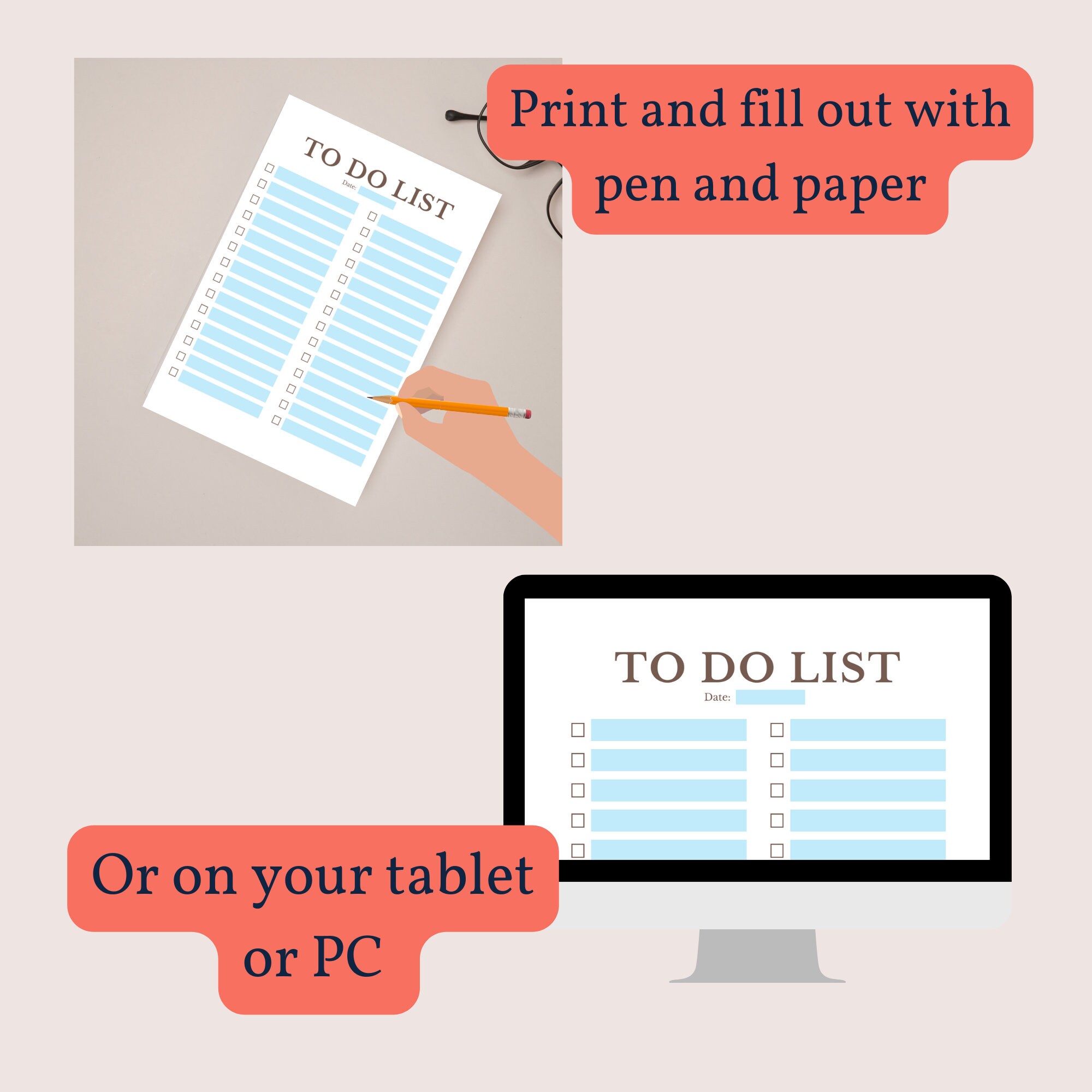 Printable PDF Fillable to Do List, Daily Planner Task List ...
