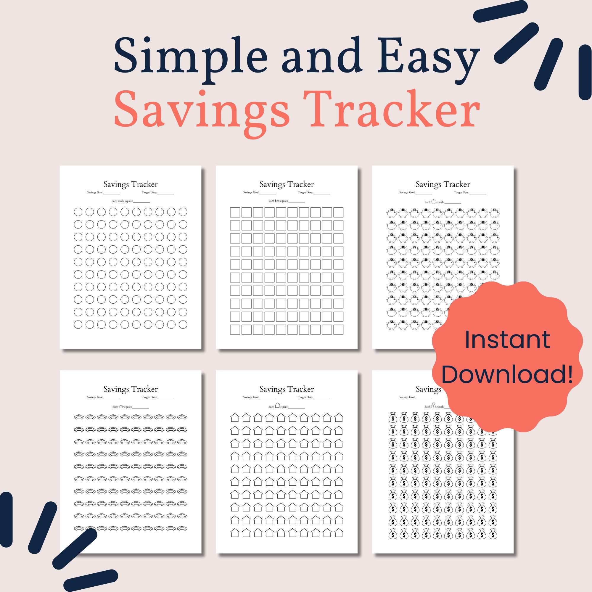 Minimalist Savings Tracker Printable PDF Monthly Budget Planner Insert ...