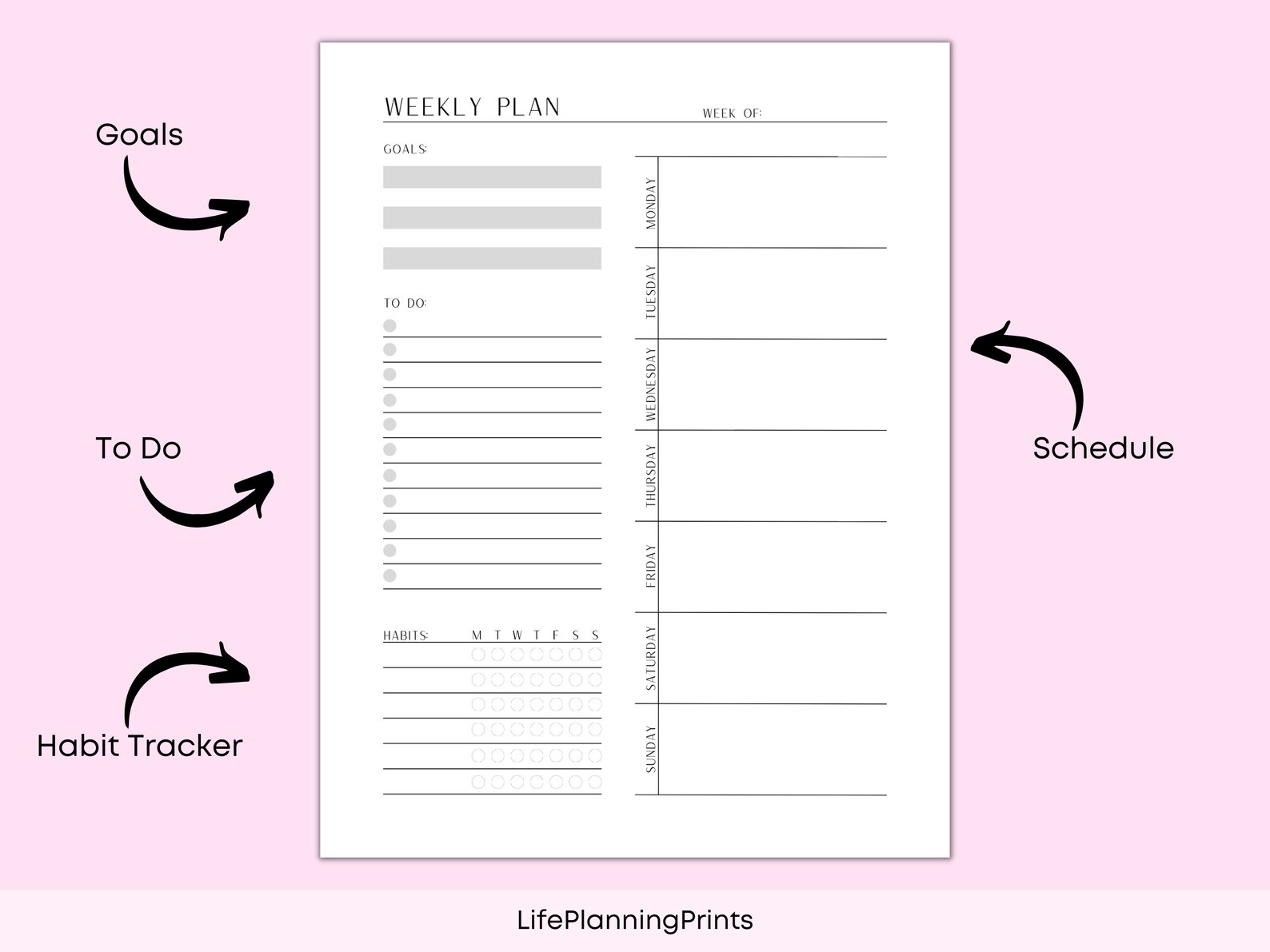 Printable Weekly Planner Page Calendar Insert Planner Printable Instant ...