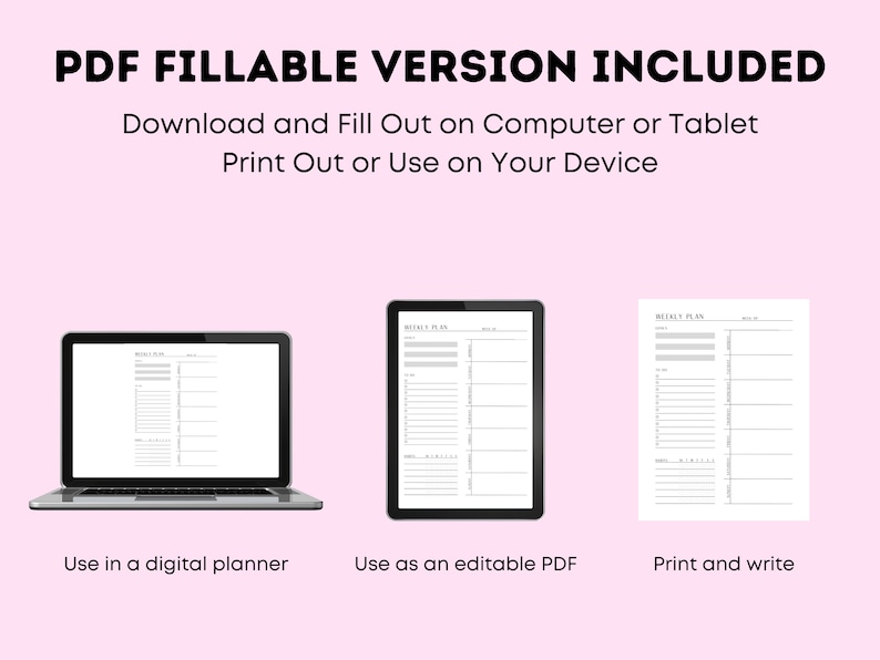 Printable Weekly Planner Page Calendar Insert Planner - Etsy
