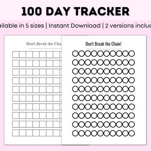 100 Day Tracker | Instant Download Goal Tracker | Printable and ...