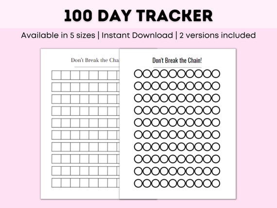 100 Day Tracker Instant Download Goal Tracker Printable | Etsy