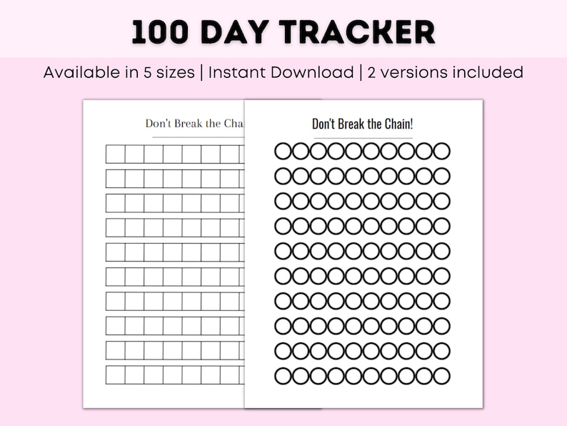 100 Day Tracker | Instant Download Goal Tracker | Printable and ...