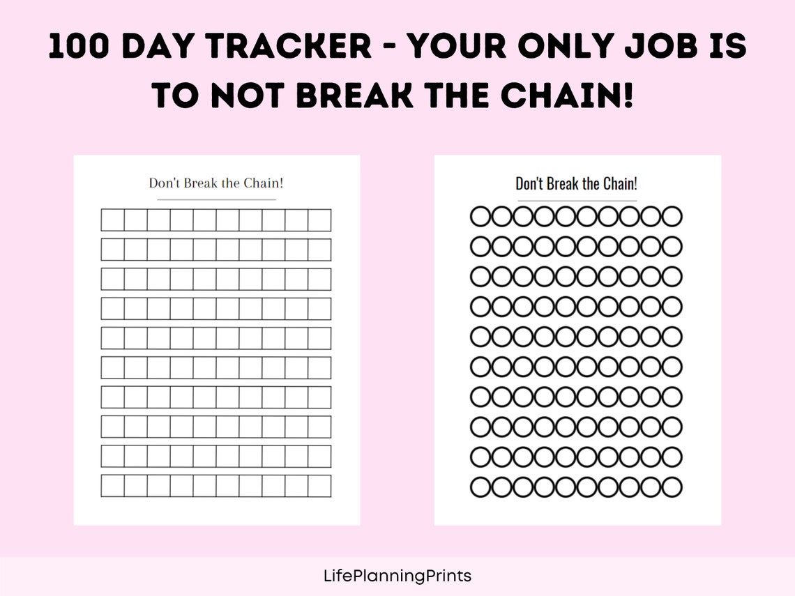 100 Day Tracker | Instant Download Goal Tracker | Printable and ...