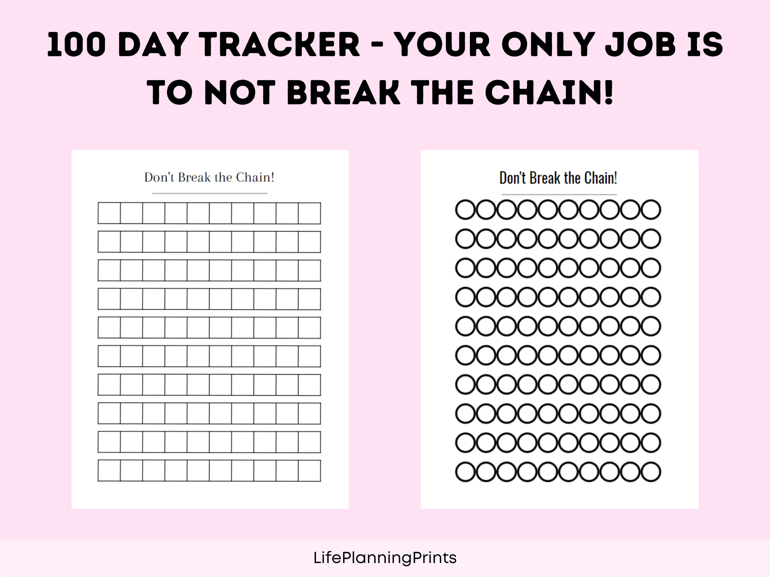 100 Day Tracker | Instant Download Goal Tracker | Printable and ...