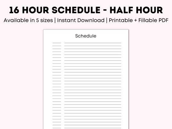 Blank 16 Hour Schedule Printable Fillable PDF Instant | Etsy