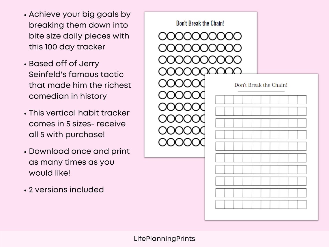 100 Day Tracker | Instant Download Goal Tracker | Printable and ...