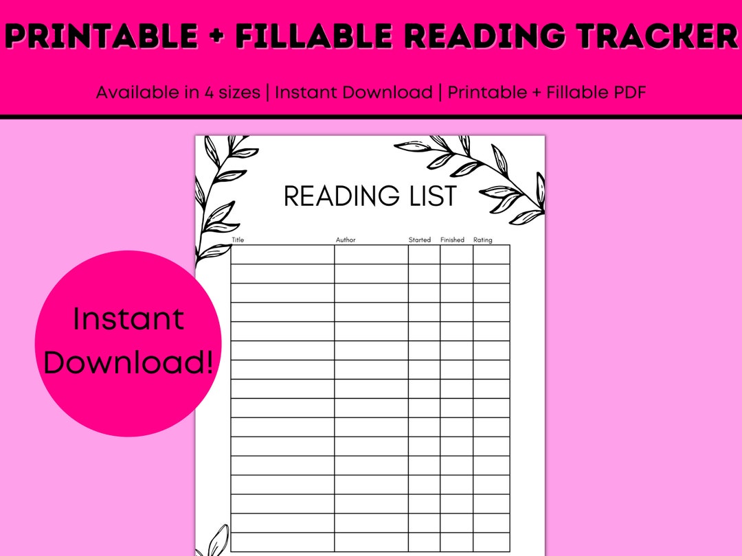 Printable Reading Log Reading Tracker for Adults or Kids Reading Chart ...