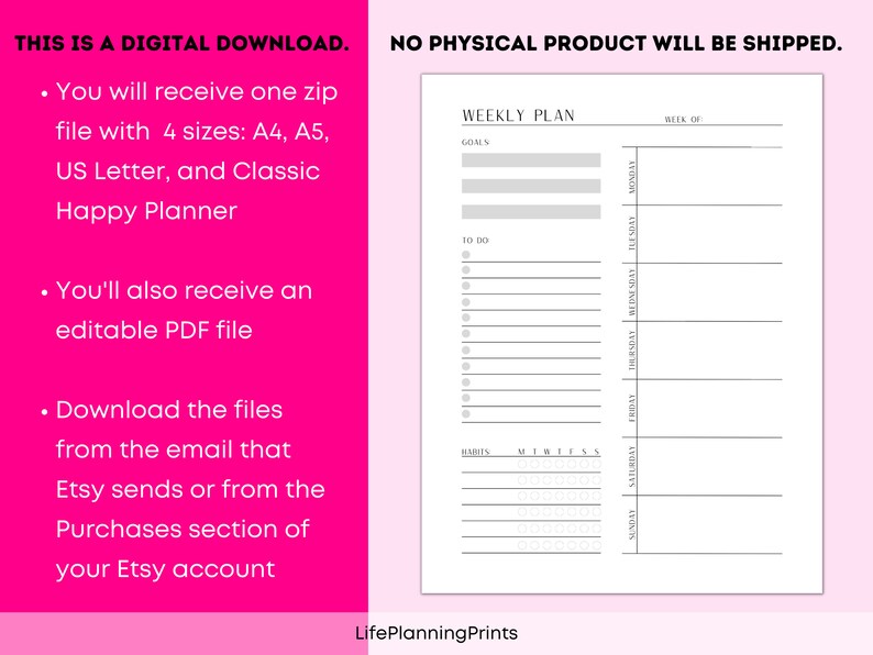 Printable Weekly Planner Page Calendar Insert Planner - Etsy