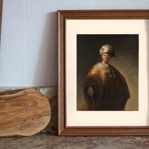 Man With a Turban by Rembrandt - Museum Moody Portrait W/ FAUX MAT ...