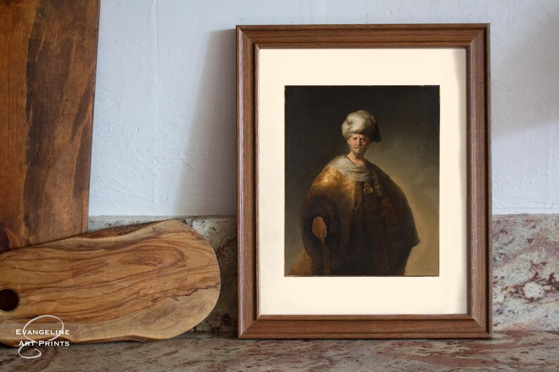 Man With a Turban by Rembrandt - Museum Moody Portrait W/ FAUX MAT ...
