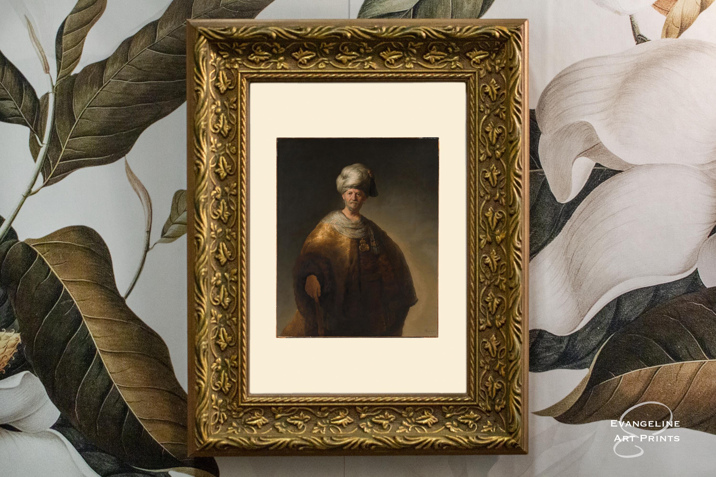 Man With a Turban by Rembrandt - Museum Moody Portrait W/ FAUX MAT ...