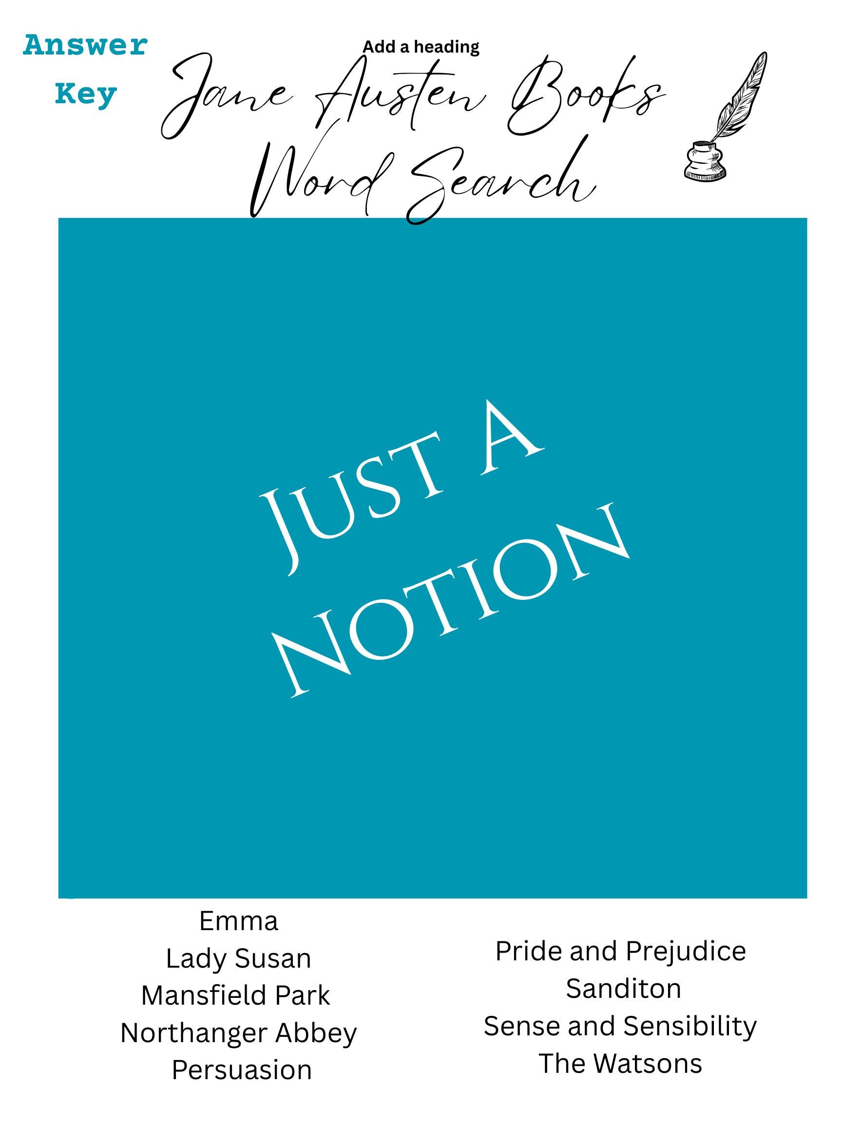 Jane Austen Works Word Search (DIGITAL DOWNLOAD) - Etsy