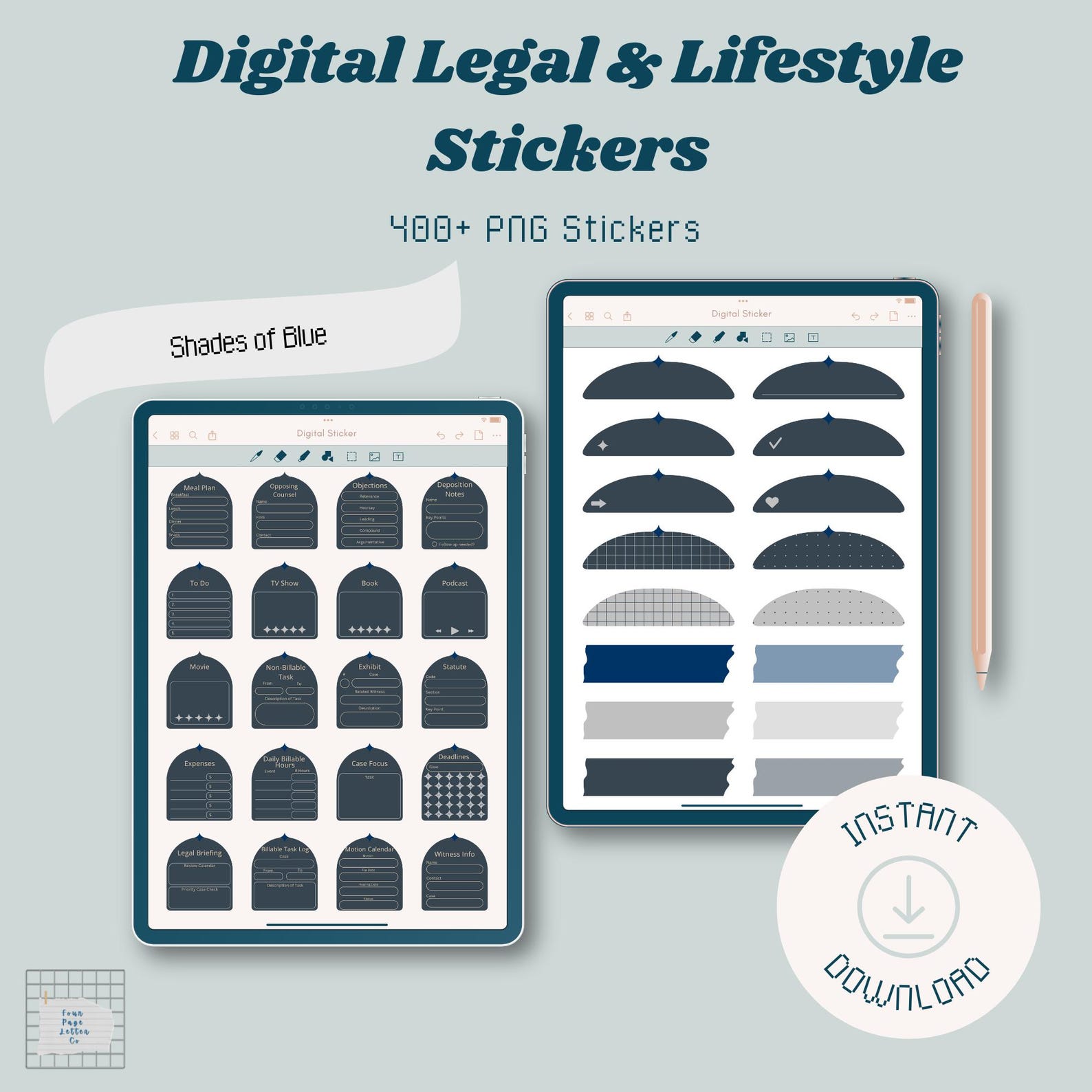 Blue Digital Legal Stickers + Hyperlinked Sticker Book Library | Lawyer ...