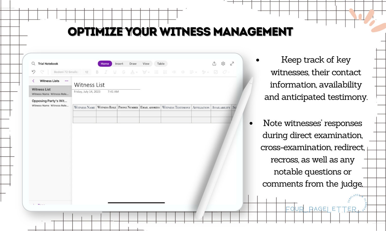 Onenote Trial Prep Template: Legal Planner (digital Download) - Etsy