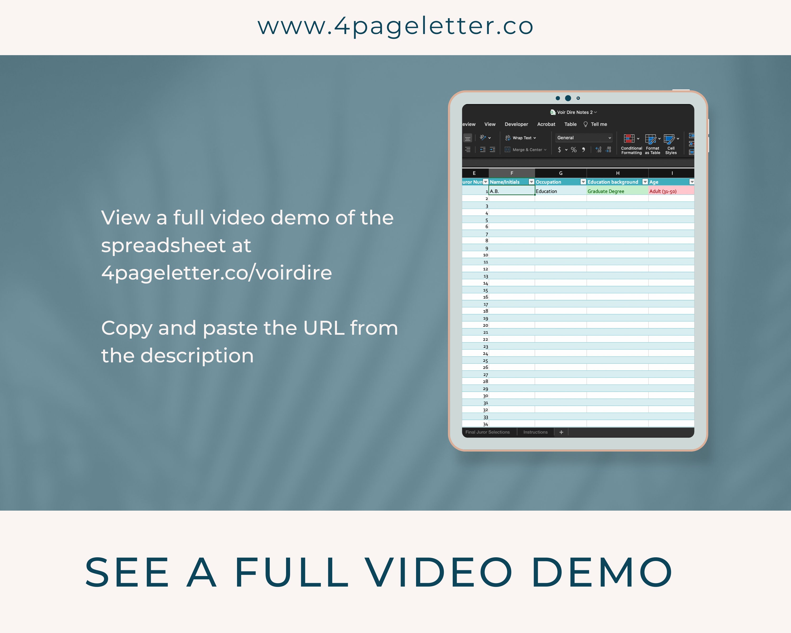 Voir Dire Excel Spreadsheet: Jury Selection Legal Template (digital ...