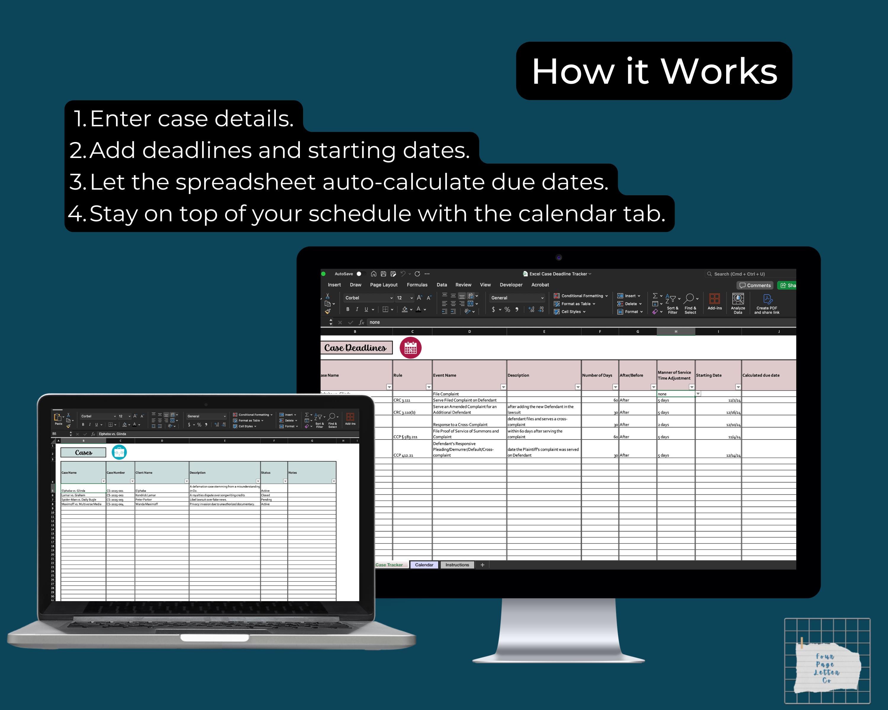 Legal Case Deadline Tracker Excel Template (digital Download) - Etsy