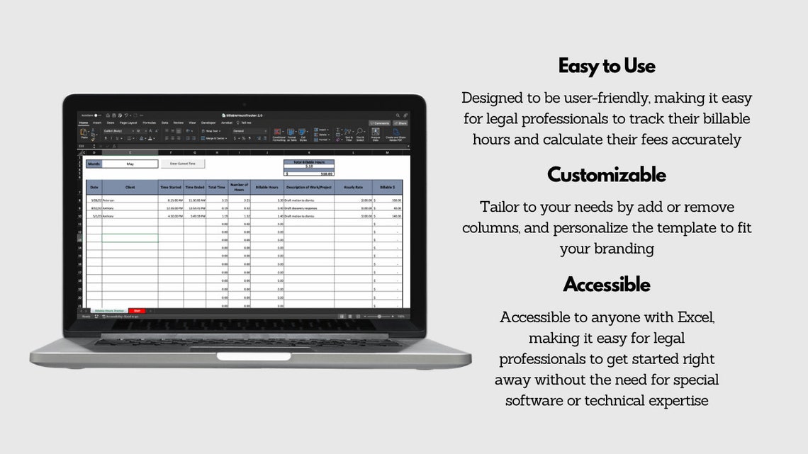 Legal Billable Hours Tracker: Excel Template for Law Firms (digital ...
