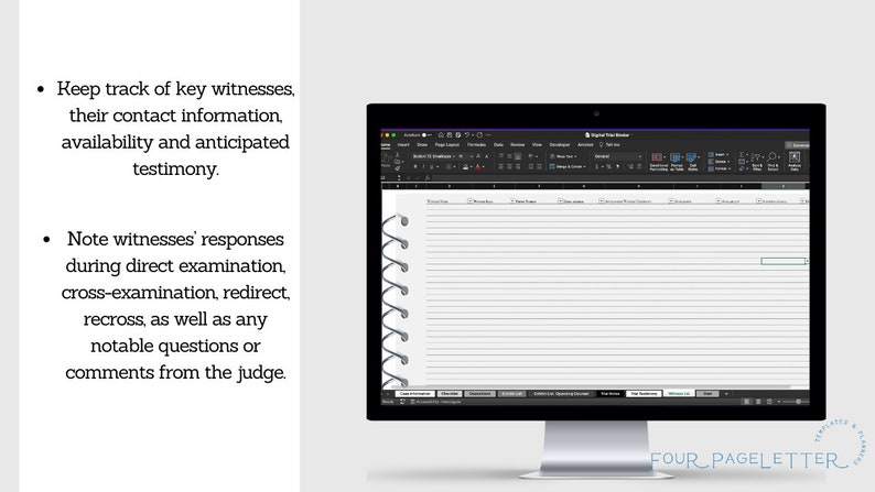 Digital Trial Binder: Excel Template for Legal Professionals (digital ...