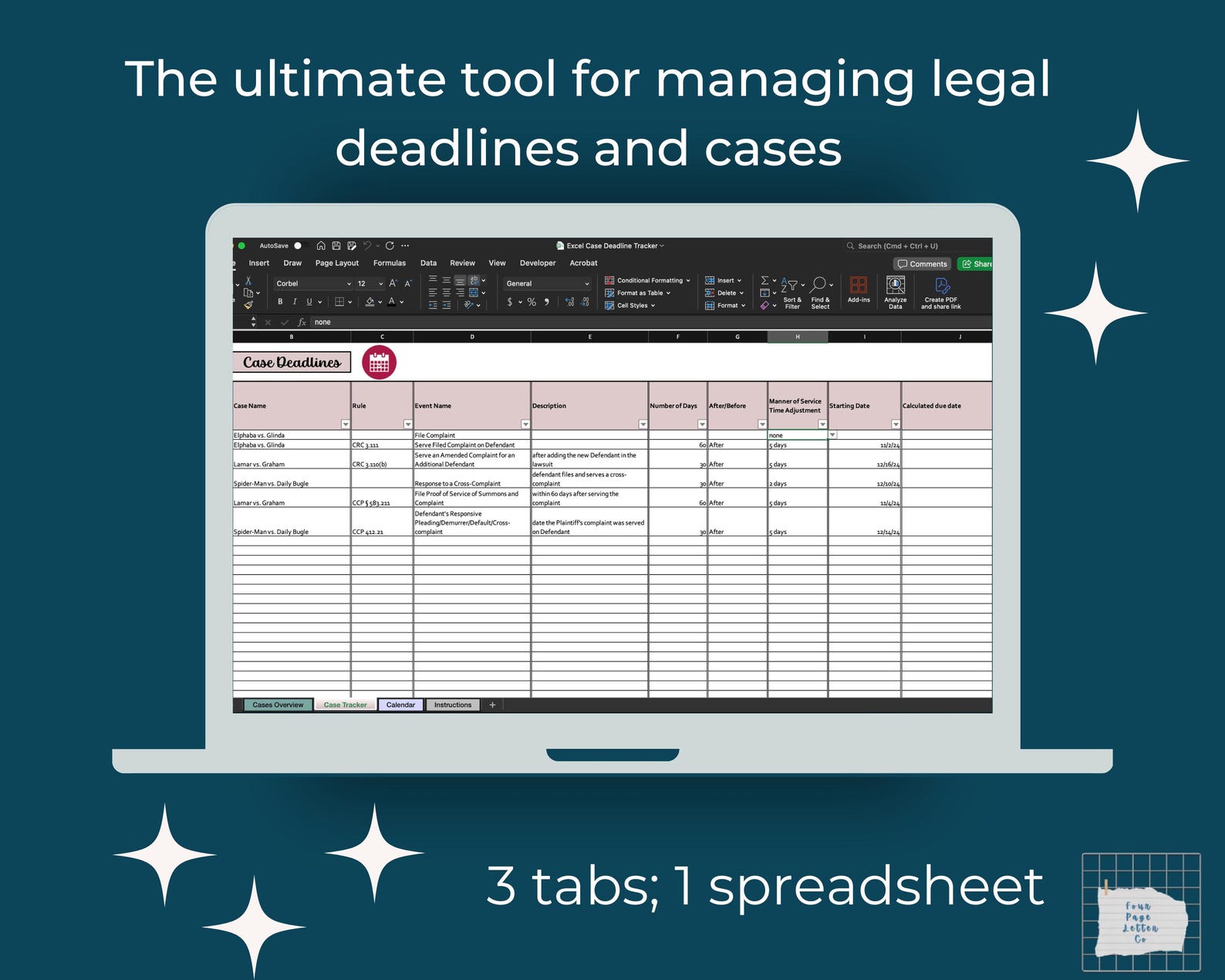 Legal Case Deadline Tracker Excel Template (digital Download) - Etsy