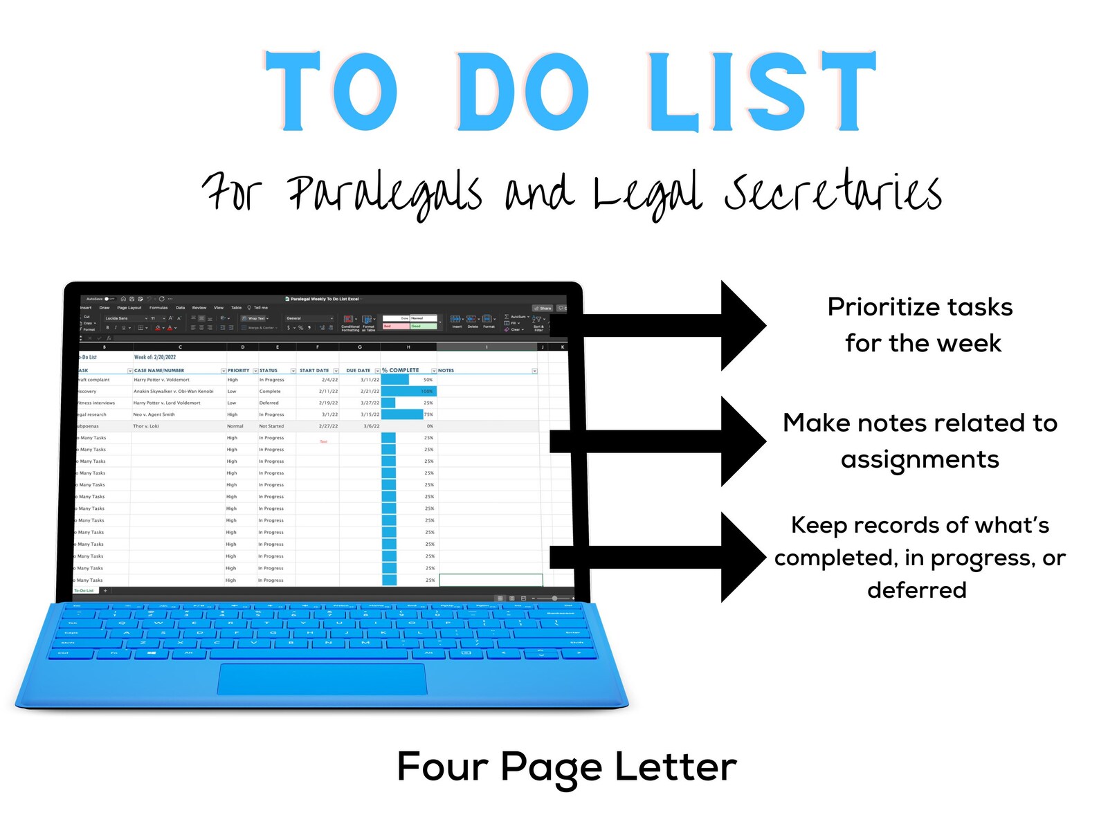 Excel To-do List for Paralegals | Legal Templates | Legal Office ...