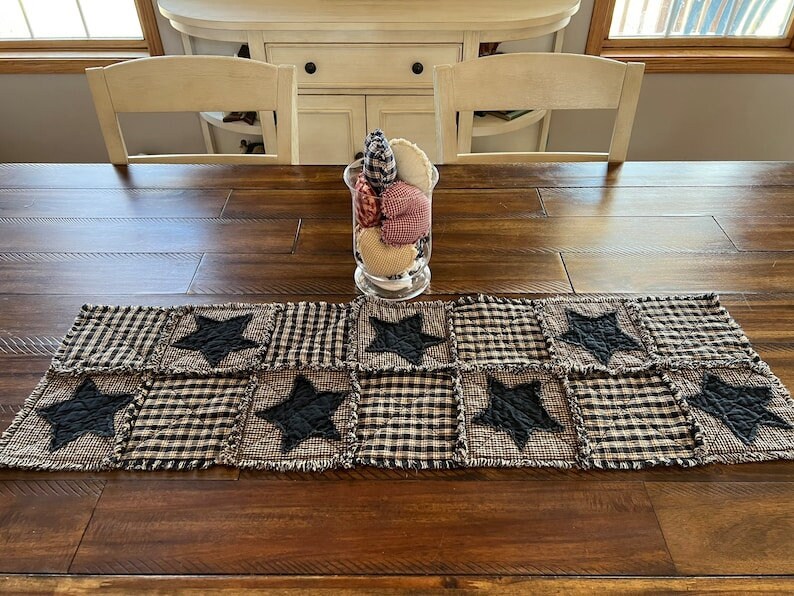 Primitive Rag Style Table Runners, Black and Cream Homespun Table ...