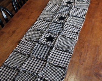 Primitive Rag Strip Table Runner, Black and Tan - Etsy