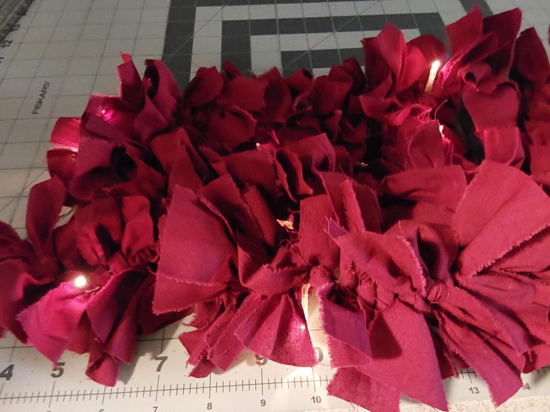 Battery Powered Rag Garland, Lighted Rag Garland, Burgandy Rag Garland ...