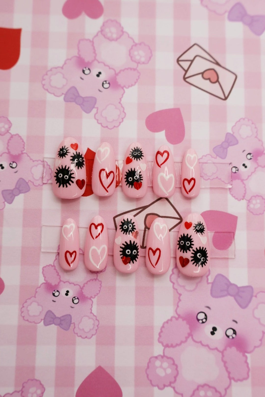 Cute Pink Sprite and Hearts Valentine's Day Nails | Reusable Luxury ...