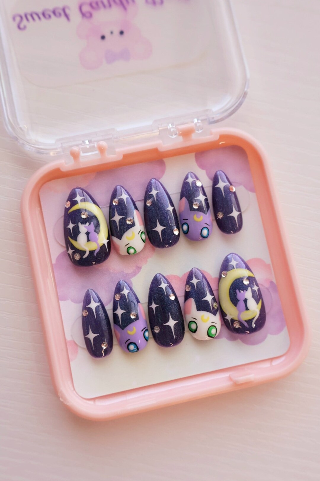 Purple Cateye Moon Cats Inspired Nails | Reusable Luxury Press on Nails ...