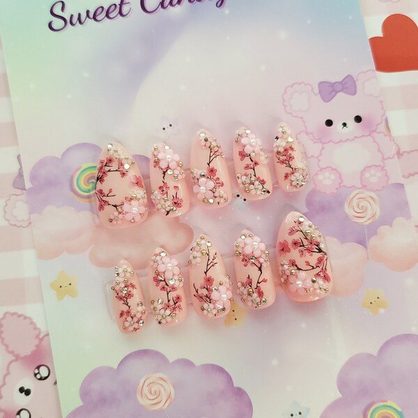 Press on Flower Nails - Etsy