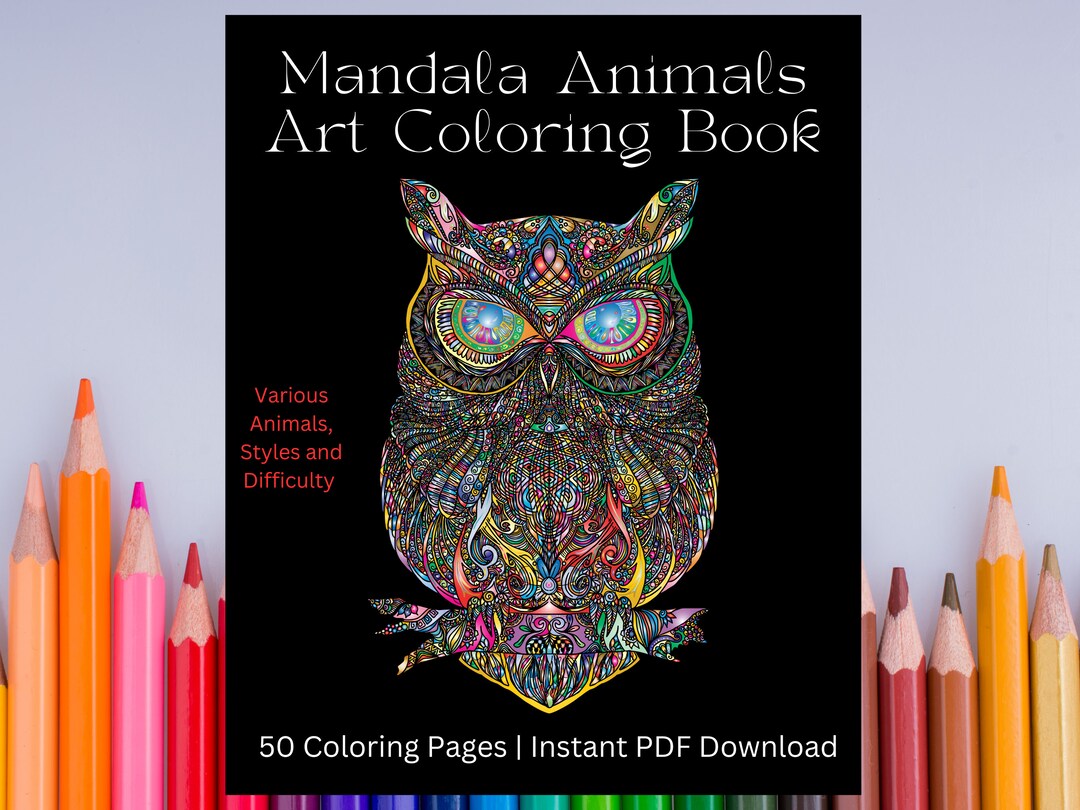50 Page Mandala Animals Coloring Book Various Difficulty Levels so ...